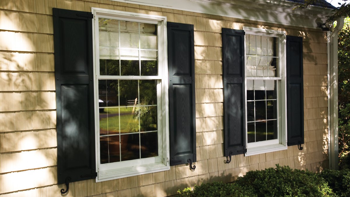 Builders Edge Shutters, Black, with Decorative Hinge and S-Hook ...
